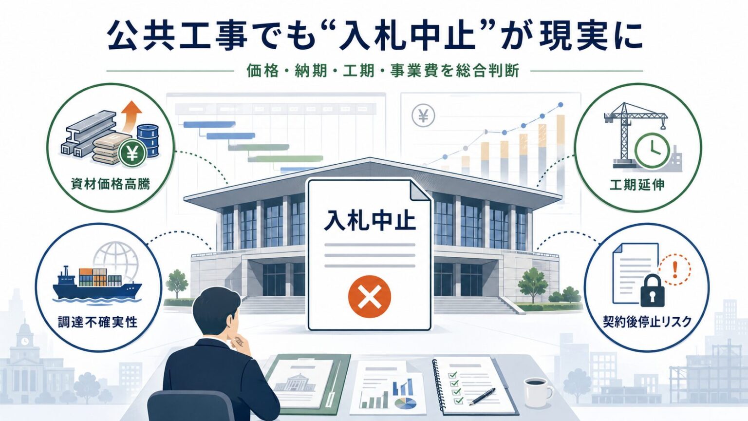 中東情勢で建設工事は止まるのか｜武蔵野公会堂改修中止から読む建材調達リスク【2026年版】